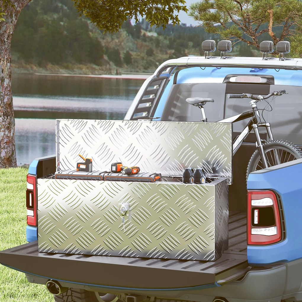 HOMCOM Úložný Box - Hliníková Toolbox - Hliníkový Box na Nářadí s Klíčovým Zámkem 50L x 15,5Š x 20,5V cm - Stříbrný