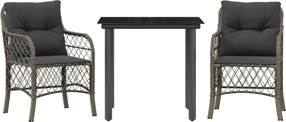 3dílný bistro set s poduškami šedý polyratan 3212131