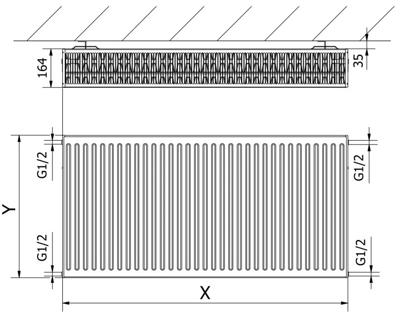 Mexen C33 deskový radiátor 600 x 500 mm, boční připojení, 1167 W, Bílá - W433-060-050-00