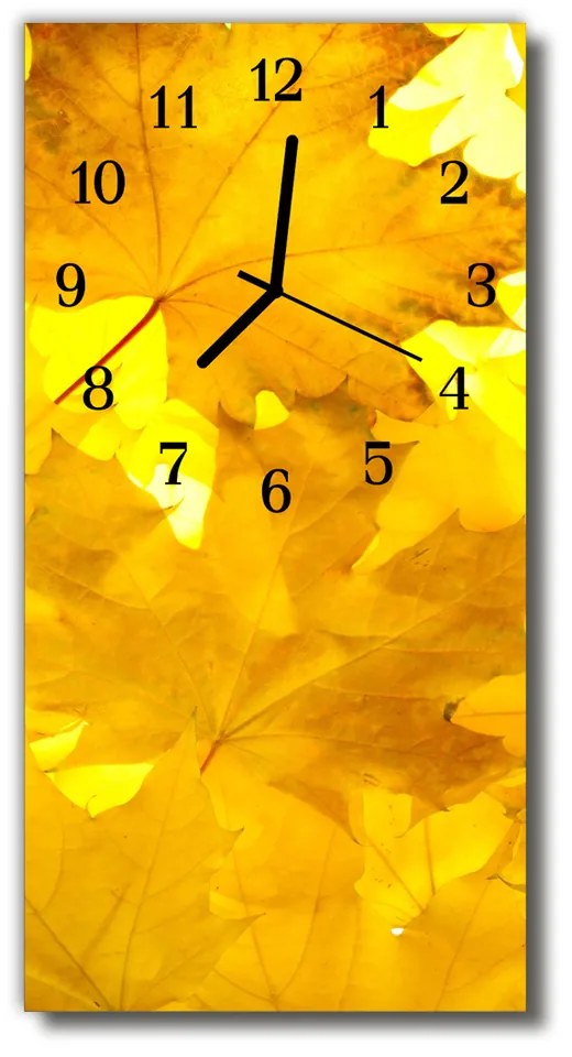 Skleněné hodiny vertikální  Květy, podzimní žluté listy 30x60 cm