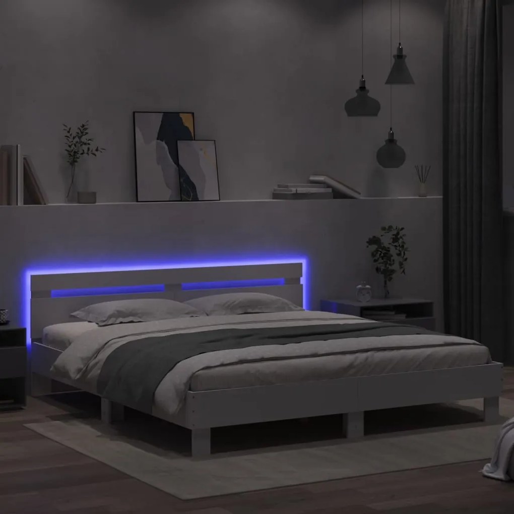 Rám postele s čelem a LED osvětlením bílý 200 x 200 cm 3207518