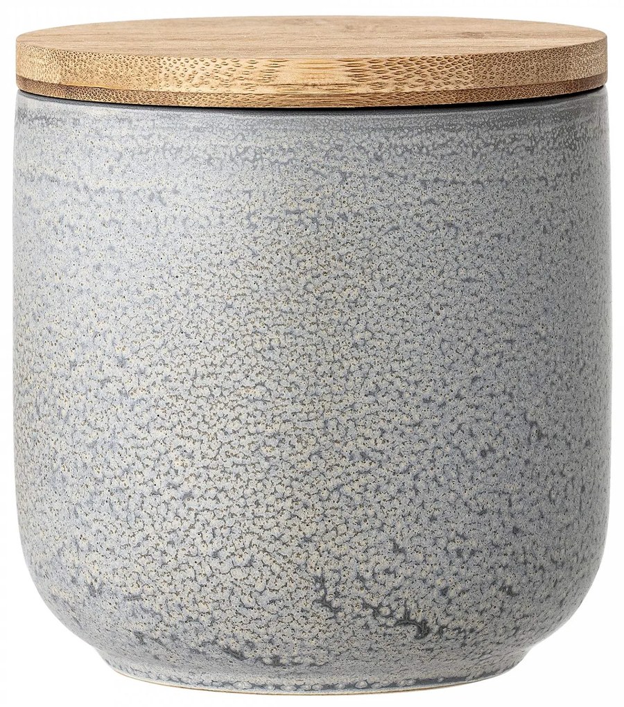 Bloomingville Kameninová dóza Kendra Grey 1800 ml, šedá barva, dřevo, keramika