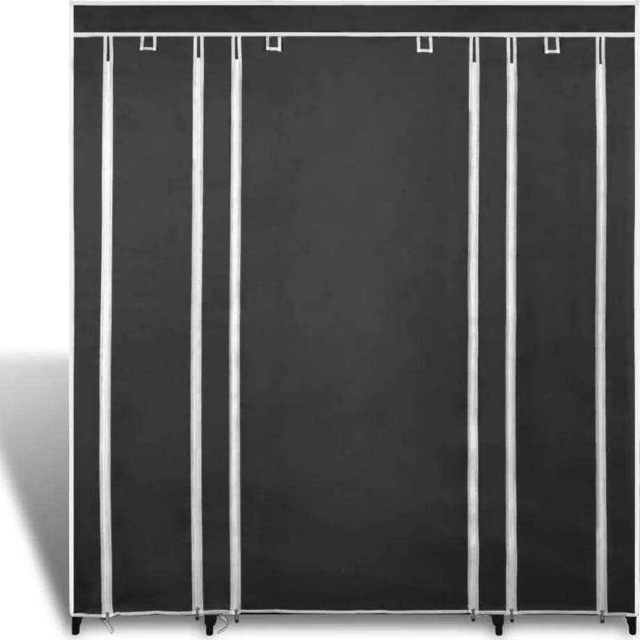 vidaXL Látková šatní skříň s přihrádkami a tyčemi 45x150x176 cm [240495] Barva: Černá