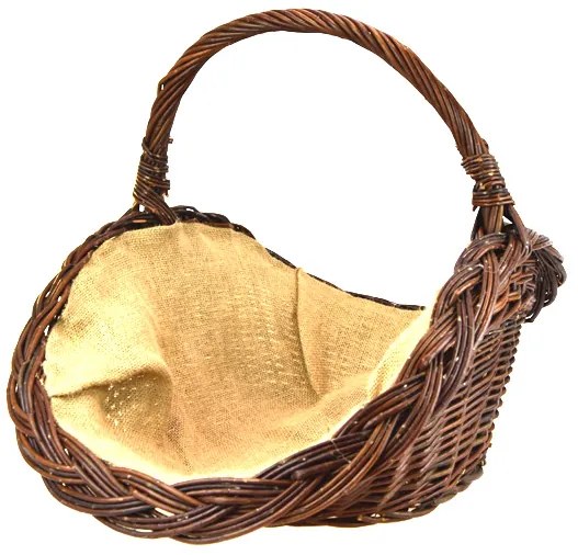 Vingo Tmavý proutěný koš na dřevo vějíř s pytlovinou Rozměry (cm): 70x50, v. 45