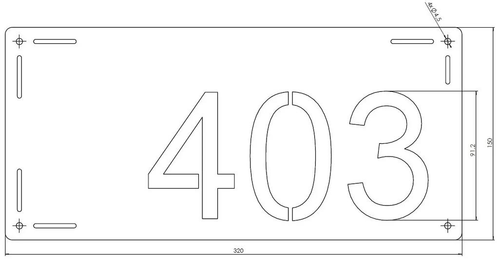Cortenové domovní číslo tabulka 3c - s černým podkladem Velikost: 32 x 15 cm (L)
