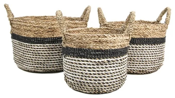 Sada 3 úložných košíků HSM collection Raffia Natural Gris