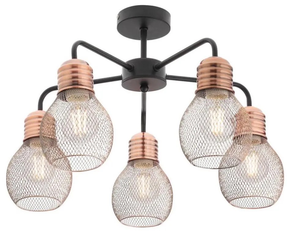 Redo 01-1577 - Lustr na tyči EDISON 5xE27/42W/230V pr. 53 cm černá/měděná