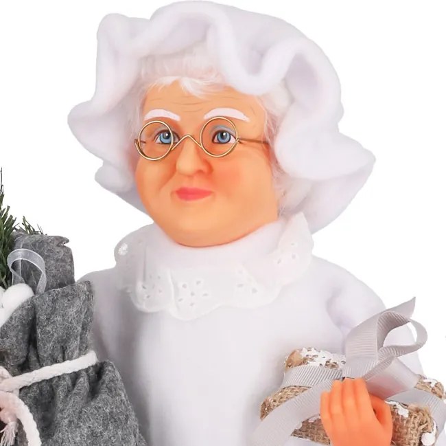 Vánoční dekorace paní Clausová bílá / šedá 40 cm