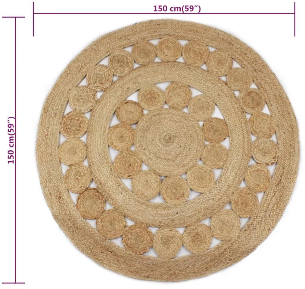 vidaXL Kusový koberec z juty se splétaným designem 150 cm kulatý