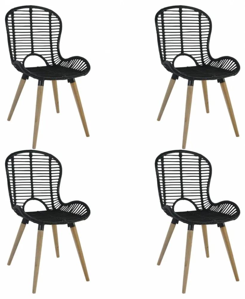 Jídelní židle 4 ks ratan / dřevo Dekorhome Černá