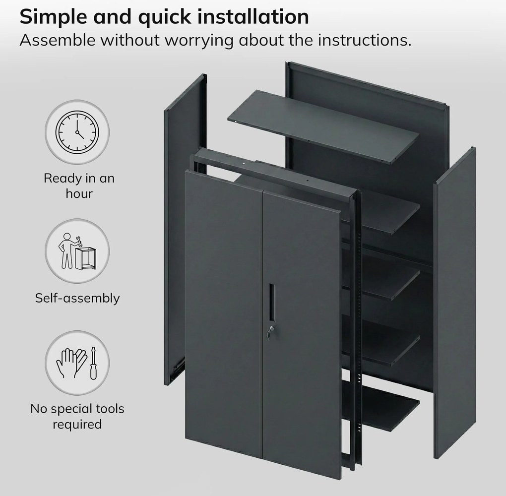 Kovová skříň MEGAN – antracitová, bez zásuvky, 160 cm