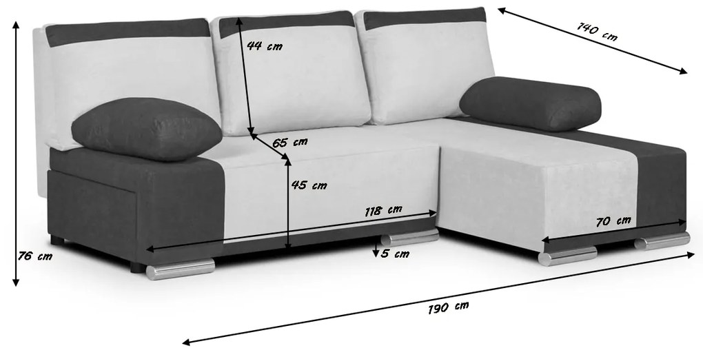 Rohová sedací souprava s funkcí spaní DROP Černá/šedá