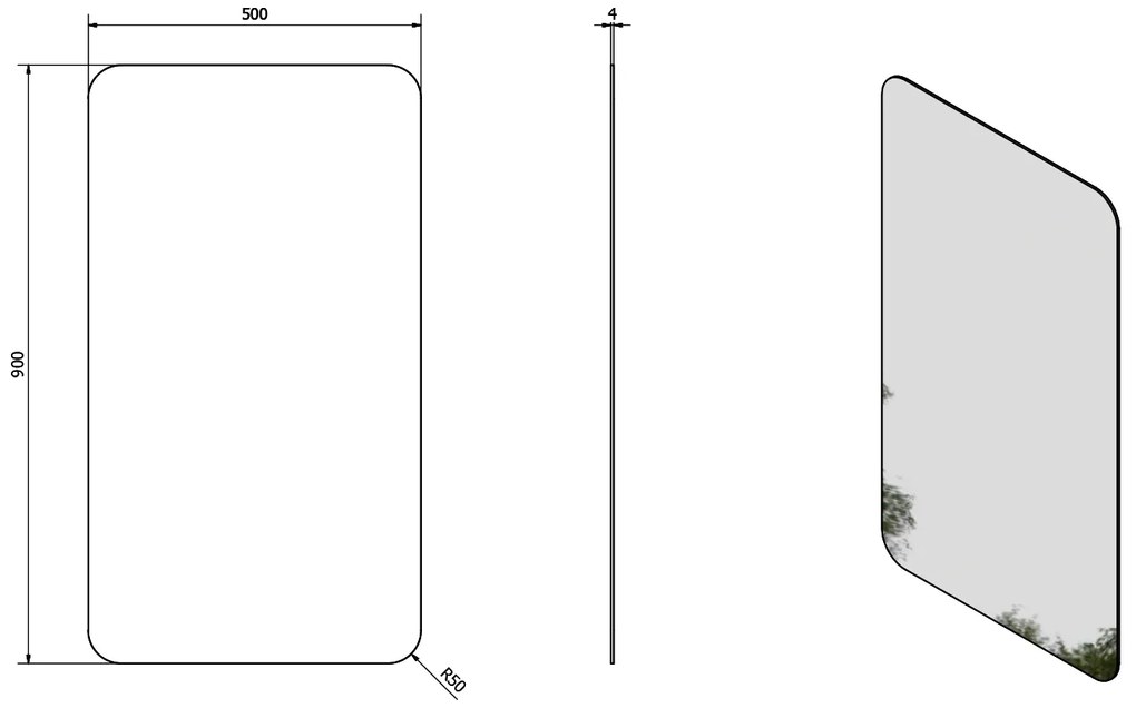 Sapho Sapho, ISHAPE zrcadlo s broušeným okrajem 50x90cm, zaoblené rohy, CU free, AG495