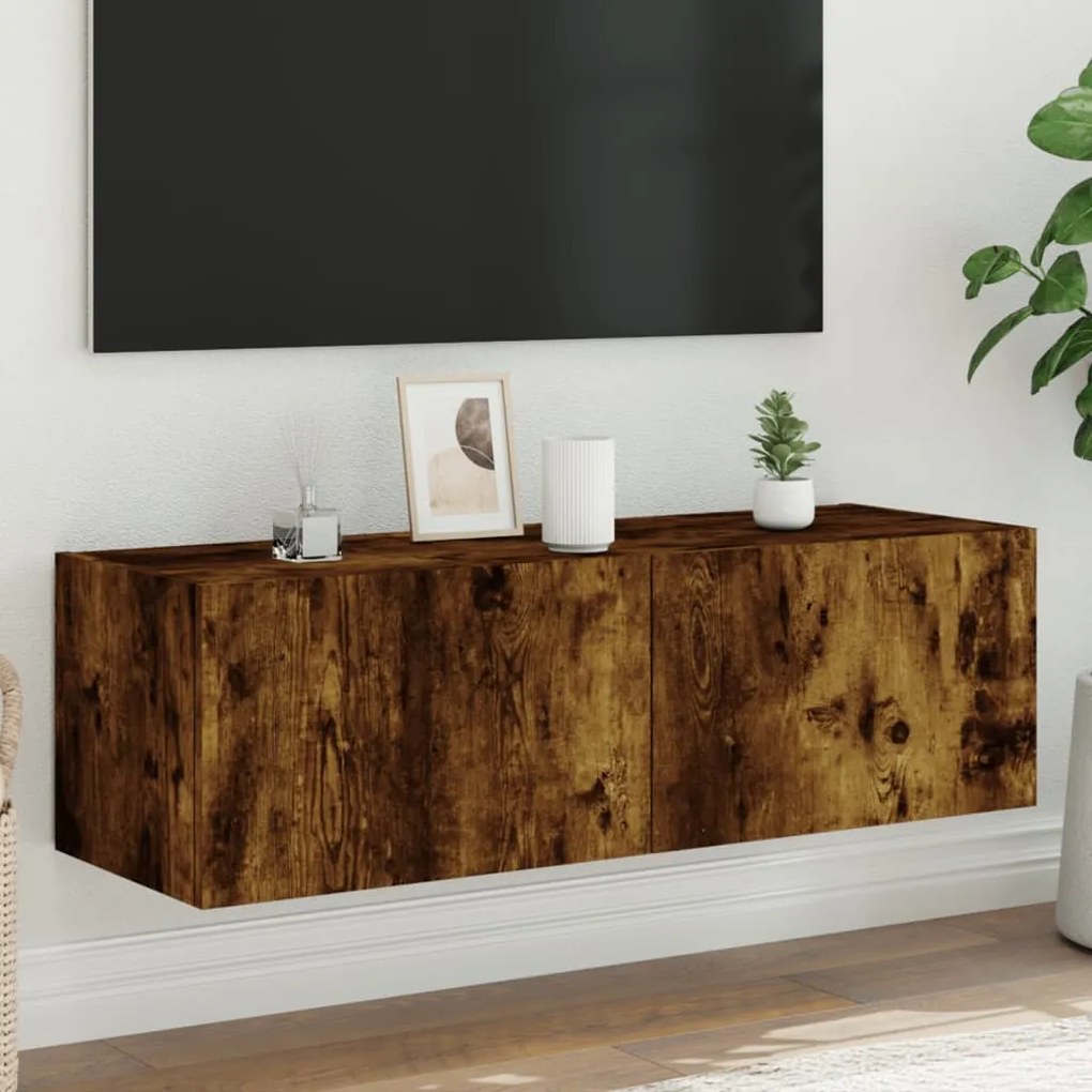 Nástěnná TV skříňka s LED osvětlením kouřový dub 100x35x31 cm