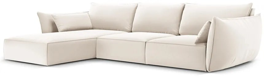 Béžová sametová rohová pohovka (levý roh/s lenoškou) Vanda – Mazzini Sofas