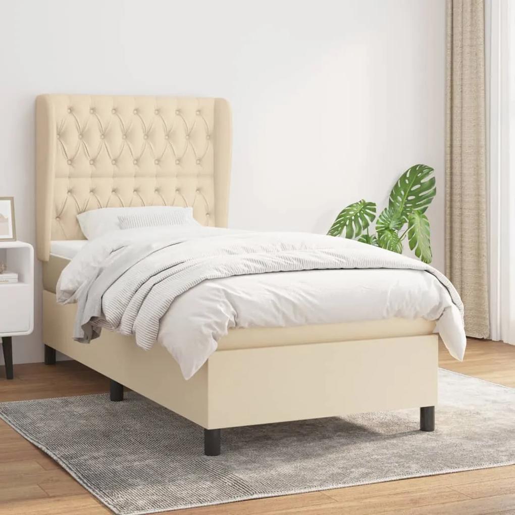 Box spring postel s matrací krémová 90x200 cm textil,  3128178