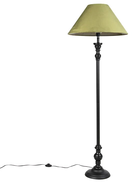 Stojací lampa černá s velurovým odstínem zelené 55 cm - Classico