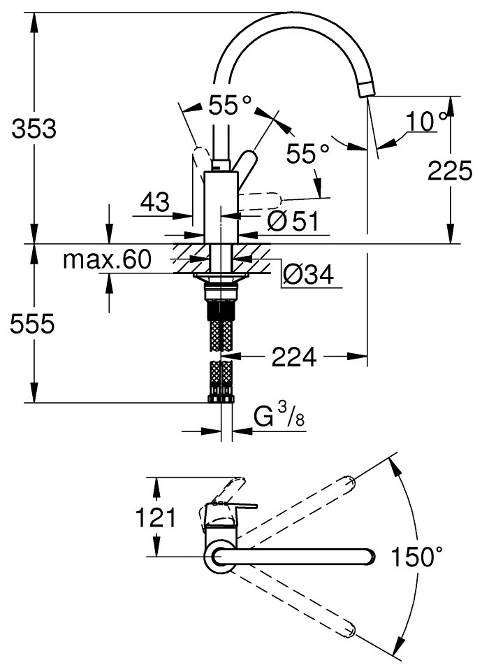 GROHE Get - Páková dřezová baterie, chrom 31494001