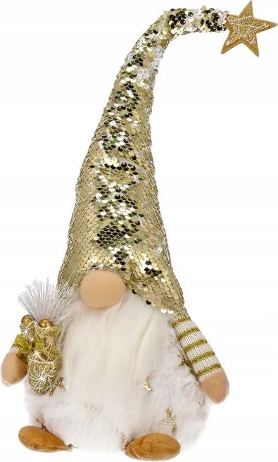 Vánoční dekorace skřítek s flitrovaným kloboukem 48 cm