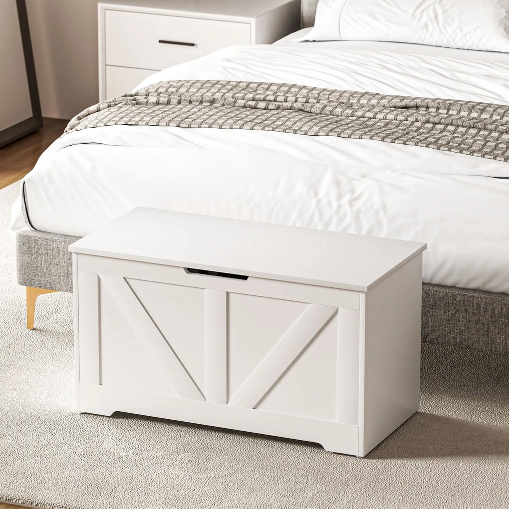 HOMCOM Úložný box do ložnice 100 L Skladovací lavice s bezpečnostním víkem pro předsíň a obývací pokoj 80x40x45 cm Bílá
