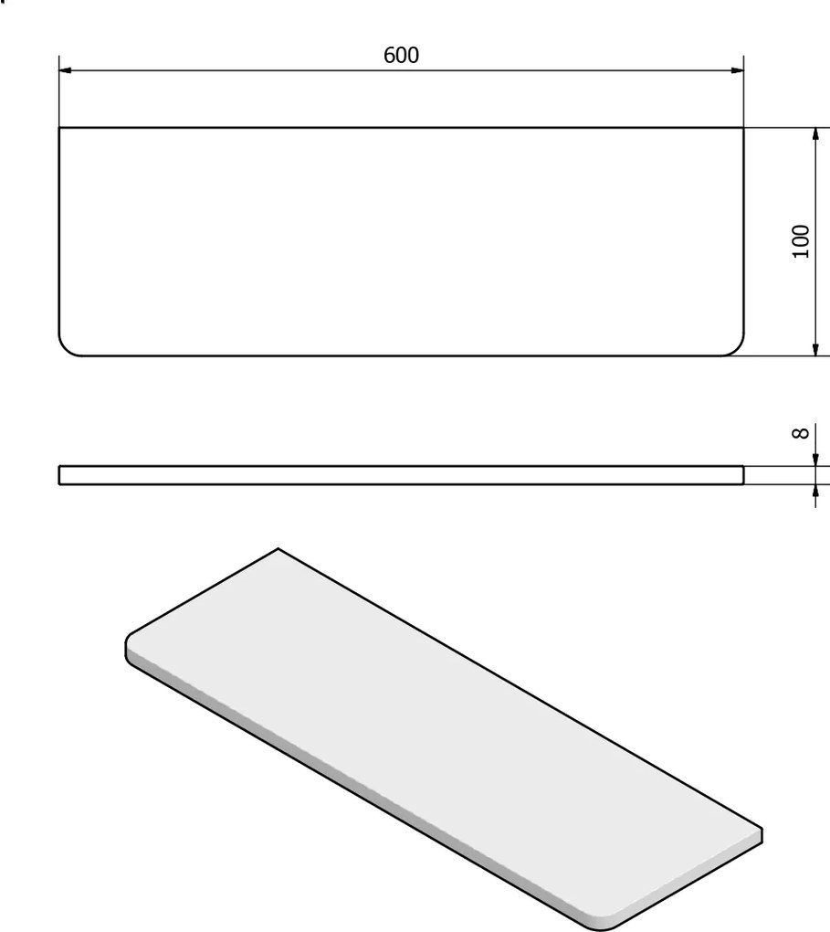 Sapho police 600 x 100 x 8 mm mléčné sklo 22482