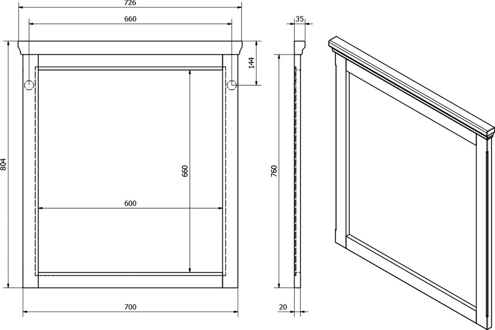 Sapho Cross CR212 zrcadlo 70 x 80 x 3,5 cm starobílá