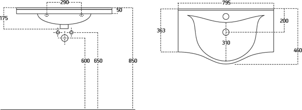 Aqualine Zara 80  10080 umyvadlo nábytkové 79,5 x 46 cm