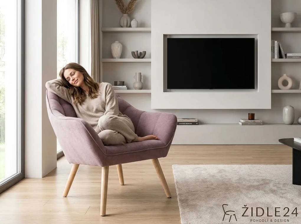 Relaxační křeslo RAVELLE - růžová látka