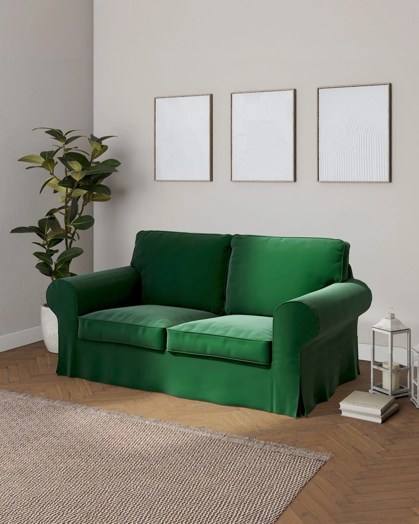 Potah na pohovku IKEA Ektorp 2-místná rozkládací NOVÝ MODEL 2012 barva zelená látka lesklé, sametová