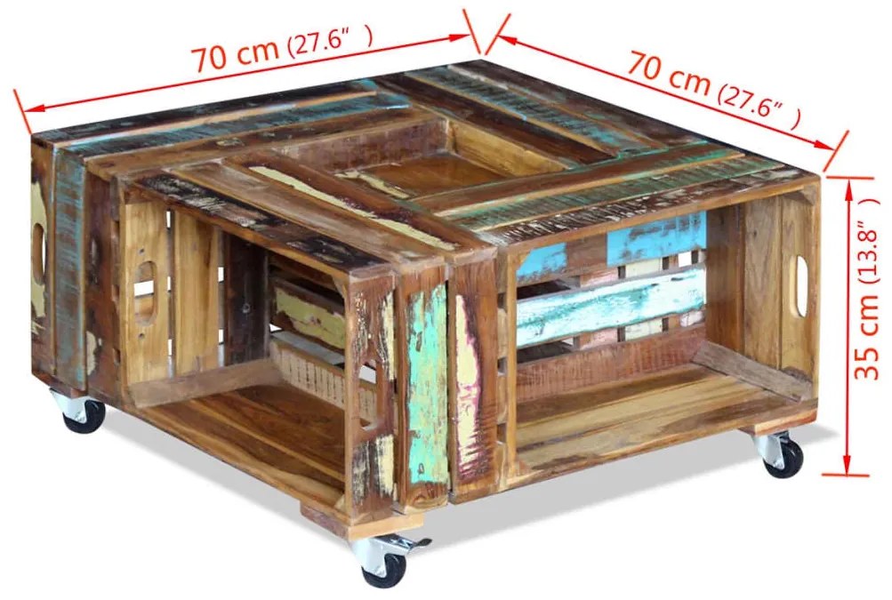 Konferenční stolek masivní recyklované dřevo 70x70x35 cm,  243306