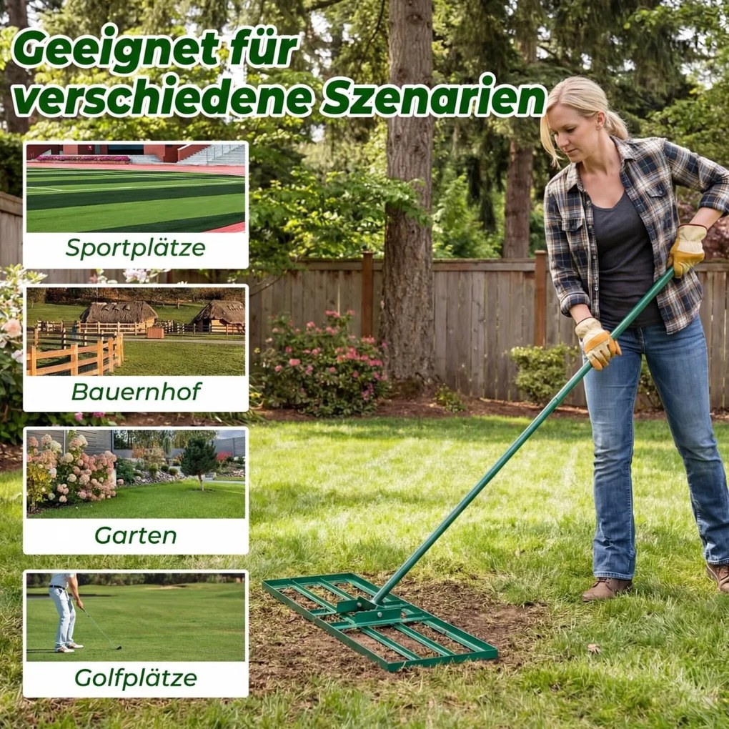 Costway Shrnovač trávníku s ergonomickou rukojetí na zem – 75 × 25 cm, zelený