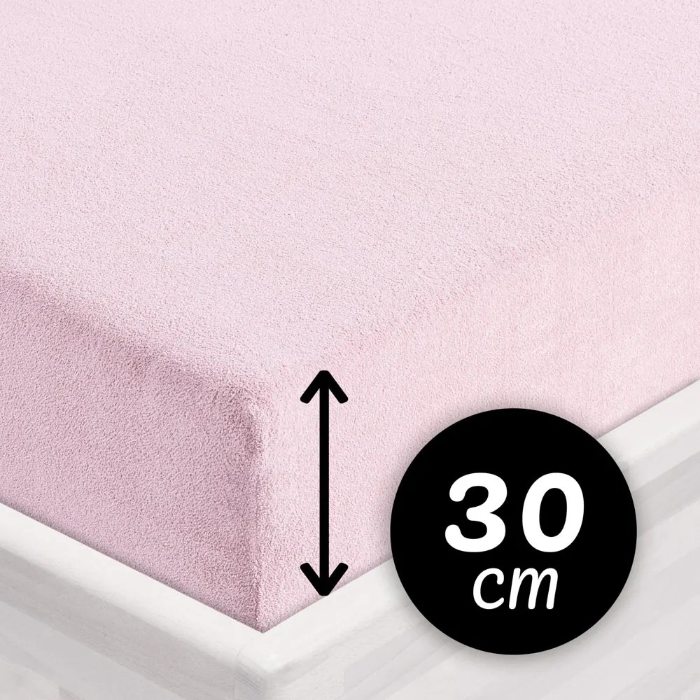 Froté napínací prostěradlo na vysokou matraci FR-032 Pudrově růžová 180 x 200 - výška 30 cm
