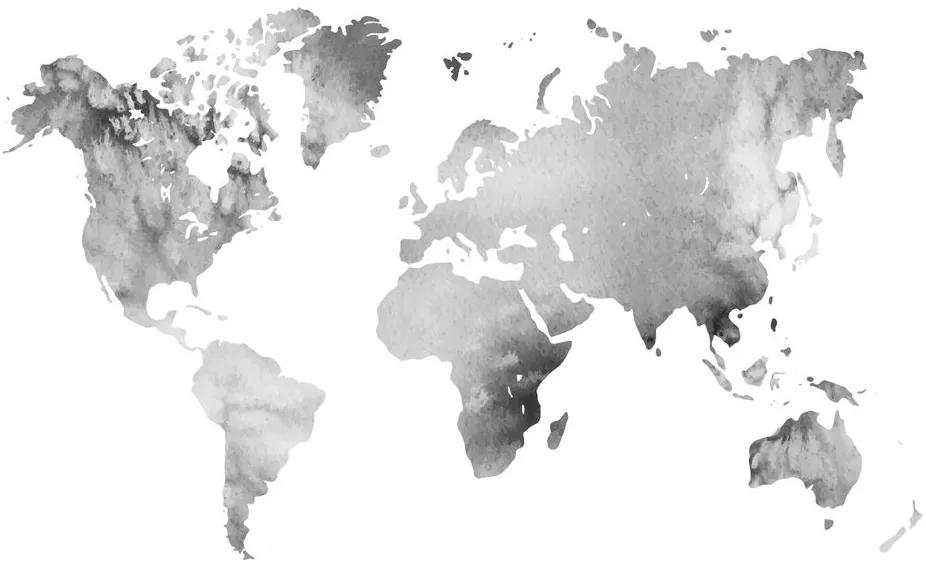 Obraz mapa světa v černobílém provedení v akvarelu Varianta: 120x80