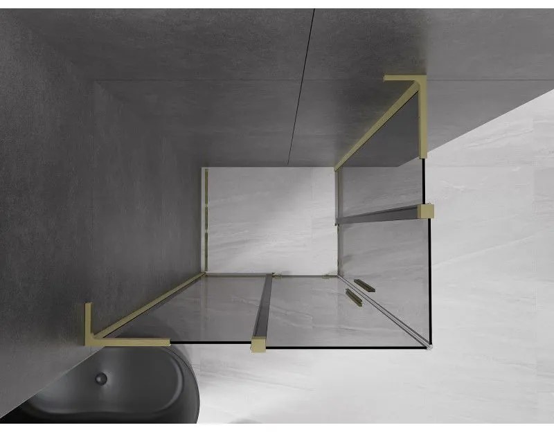 Mexen Velar L Duo, sprchový kout s posuvnými dveřmi 90 x 80 cm, 8mm šedé sklo, zlatá matná, 871-090-080-02-43-55