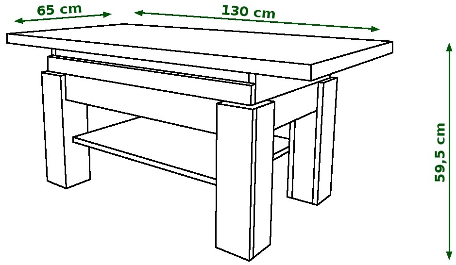 BRAVO s polici, dub san marino, rozkládací, zvedací konferenční stůl, stolek