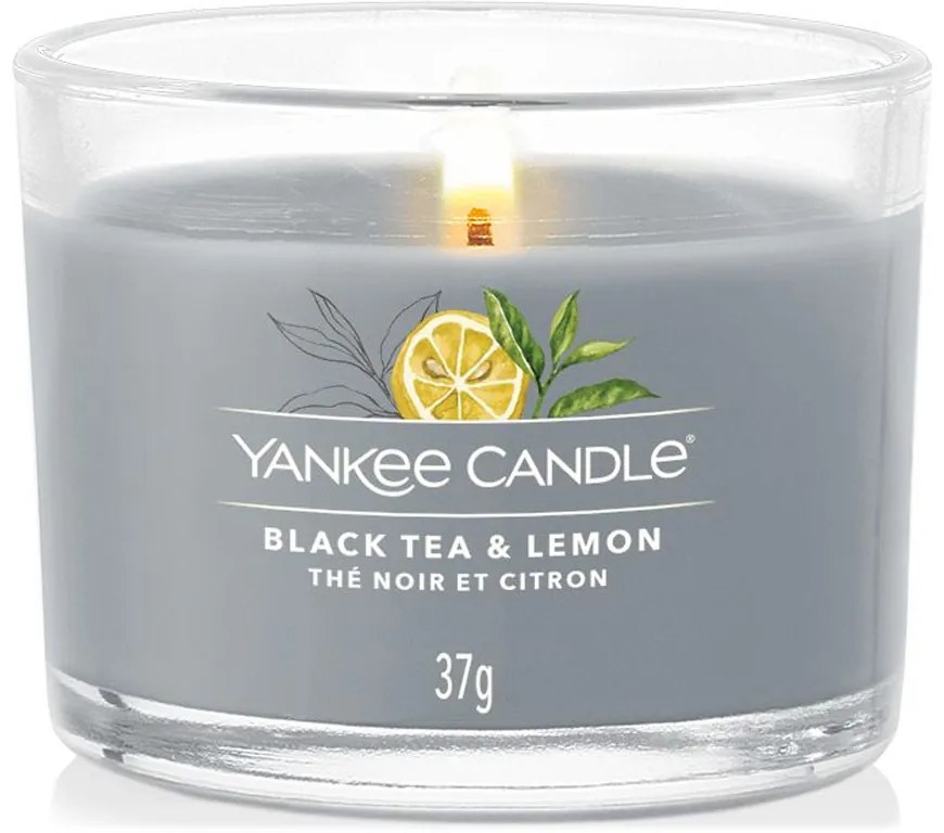 Yankee Candle –  votivní svíčka ve skle Black Tea & Lemon (Černý čaj s citrónem), 37 g