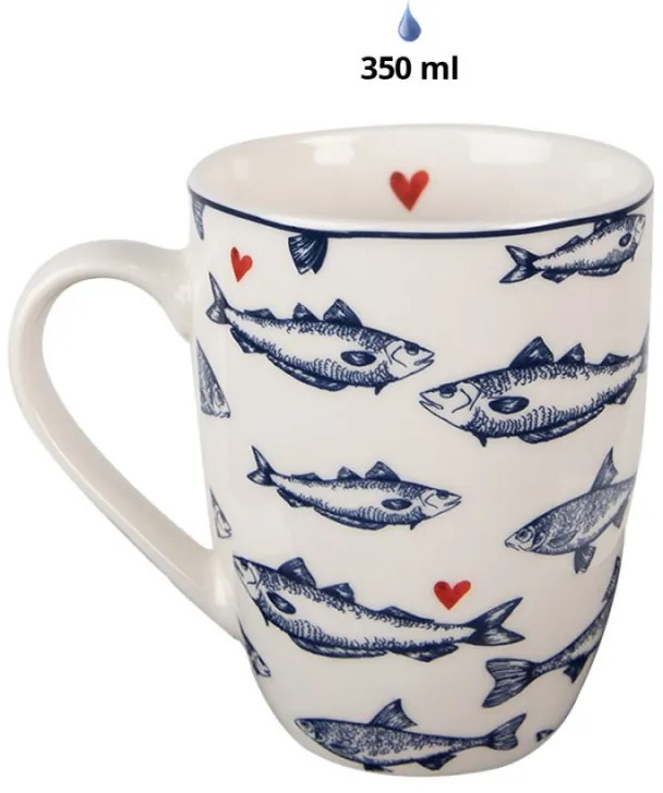 Porcelánový hrnek se vzorem modrých rybiček se srdíčky Sun Sea and Fish – 350 ml