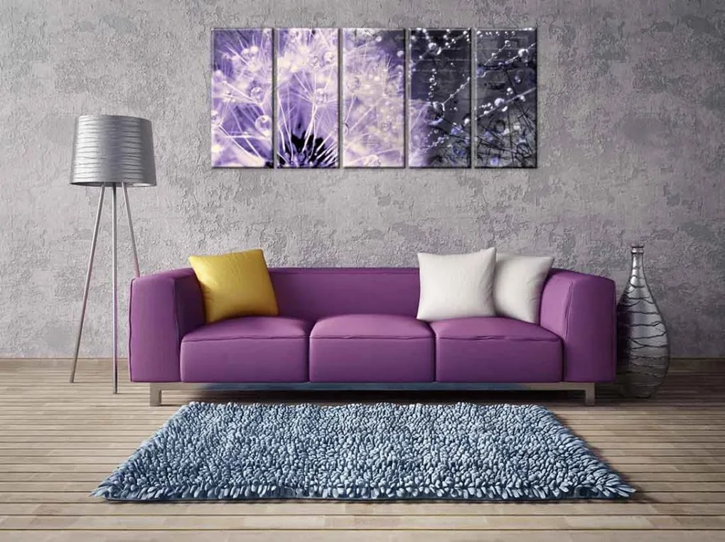 Malvis ® Pětidílný obraz Fialová pampeliška Velikost: 200x90 cm