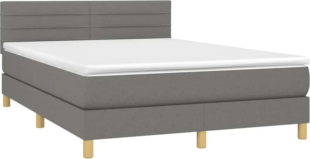 Box spring postel s matrací a LED tmavě šedá 140x190 cm textil 3133790