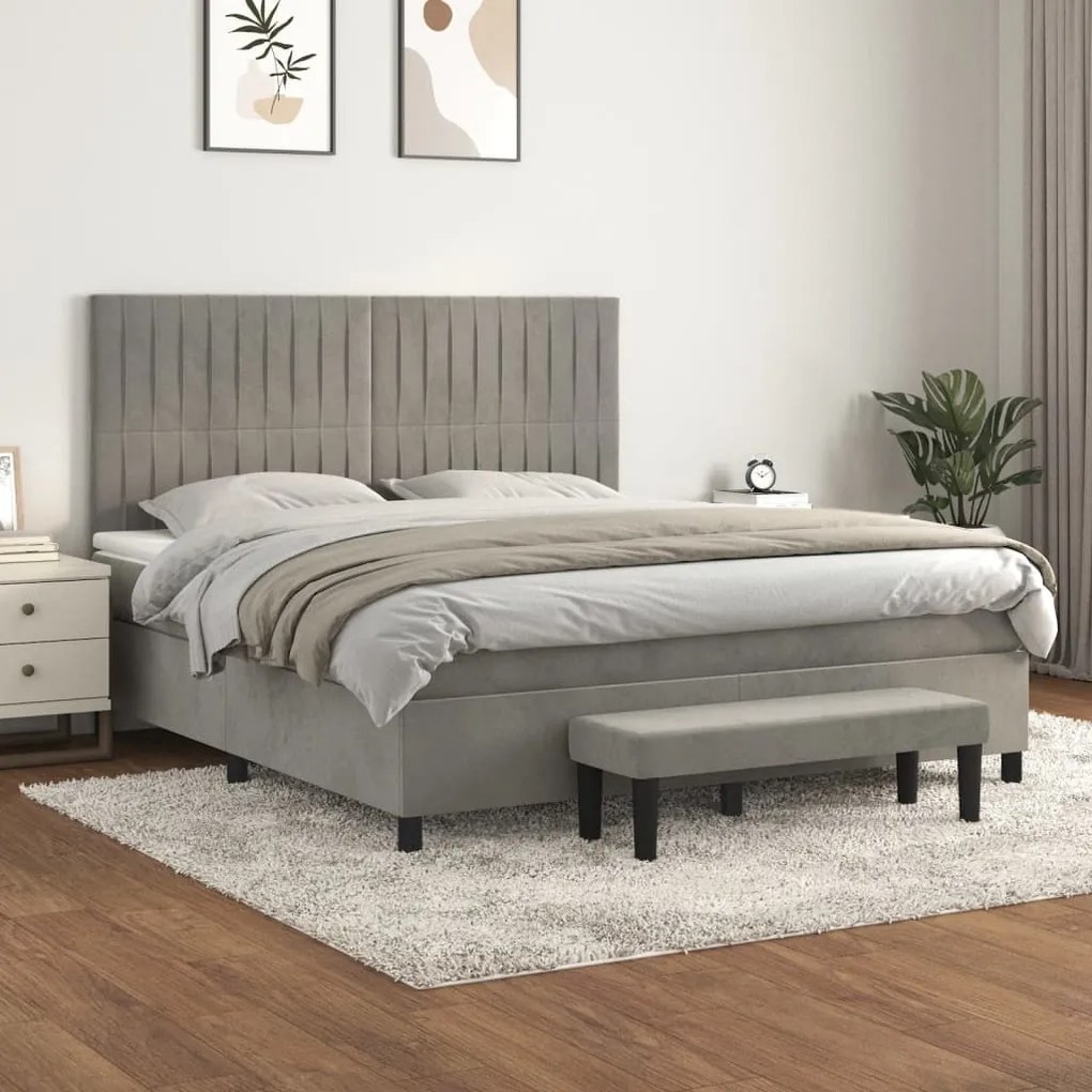 Box spring postel s matrací světle šedá 180x200 cm samet,  3137977