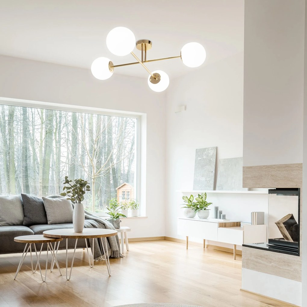Tutumi, stropní lampa skleněné koule 4xE27 APP1248-4CP, zlatá lesklá, OSW-14037