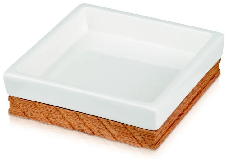 MÖVE Podložka pod tuhé mýdlo, keramika a bambus 12 x 12 x 3,5 cm