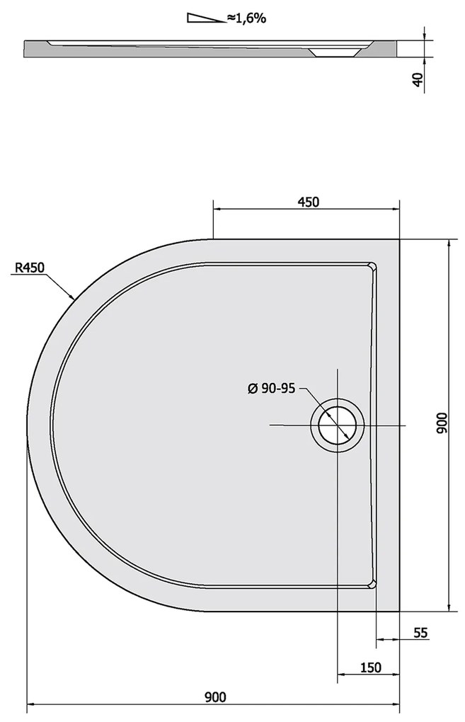 Polysan ISA 90 sprchová vanička z litého mramoru, půlkruh 90x90cm, bílá - 50511