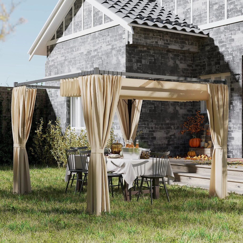 Outsunny pergola 3 x 3 m, volně stojící zastřešení terasy s posuvnou střechou, 4 boční stěny, odolné proti UV, béžové