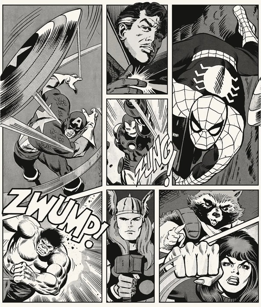 Komar Vinylová fototapeta Marvel Classic Comic Panel Monochrome 212 x 250 cm