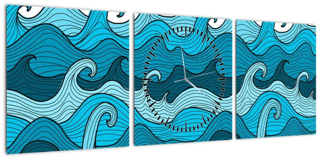 Obraz - Abstrakce, moře (s hodinami) (90x30 cm)