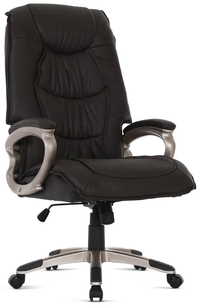 Kancelářská židle, tmavě hnedá kůže, plast v barvě champagne, kolečka pro tvrdé podlahy - KA-Y293 BR