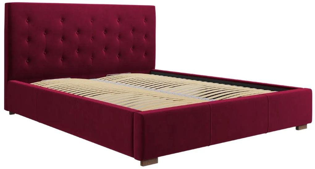 OnaDnes -20% Vínově červená sametová postel MICADONI SERI 140 x 200 cm