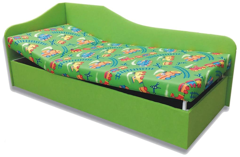 Jednolůžková postel (válenda) 80 cm Abigail (Vláček 4 + Zelená X101) (L). 793056