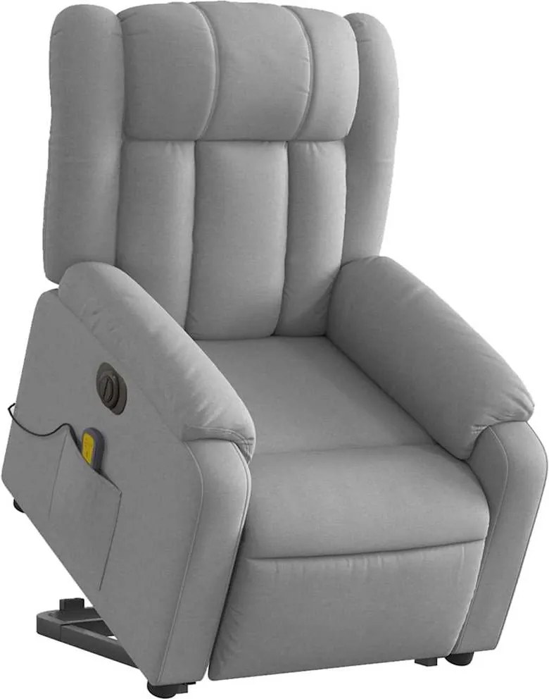 Elektrické zvedací masážní polohovací křeslo světle šedé textil 3205352